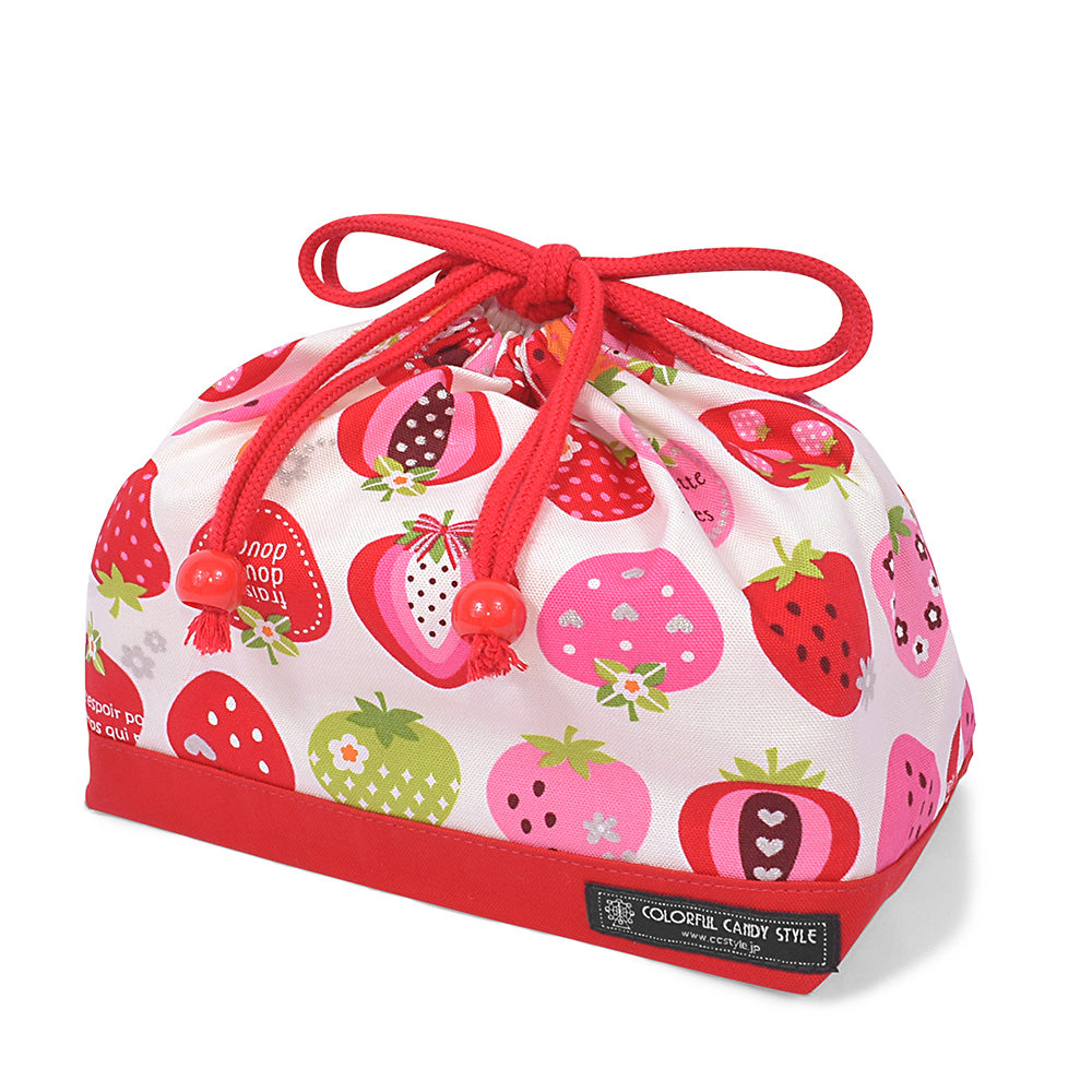 ゆうパケット対応 巾着 中 マチ有りお弁当袋(ネームタグ付き) スイートストロベリーコレクション(アイボリー) — COLORFUL ...