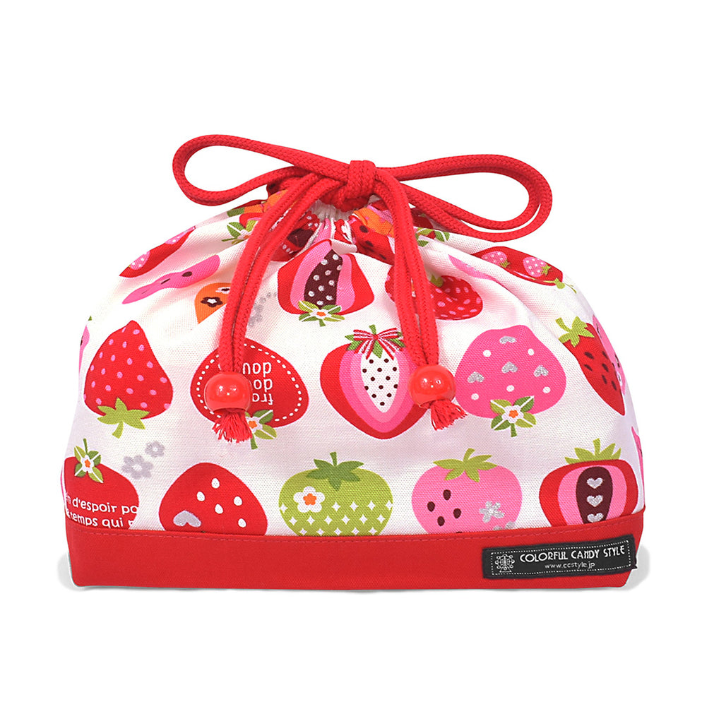 ゆうパケット対応 巾着 中 マチ有りお弁当袋(ネームタグ付き) スイートストロベリーコレクション(アイボリー) — COLORFUL ...